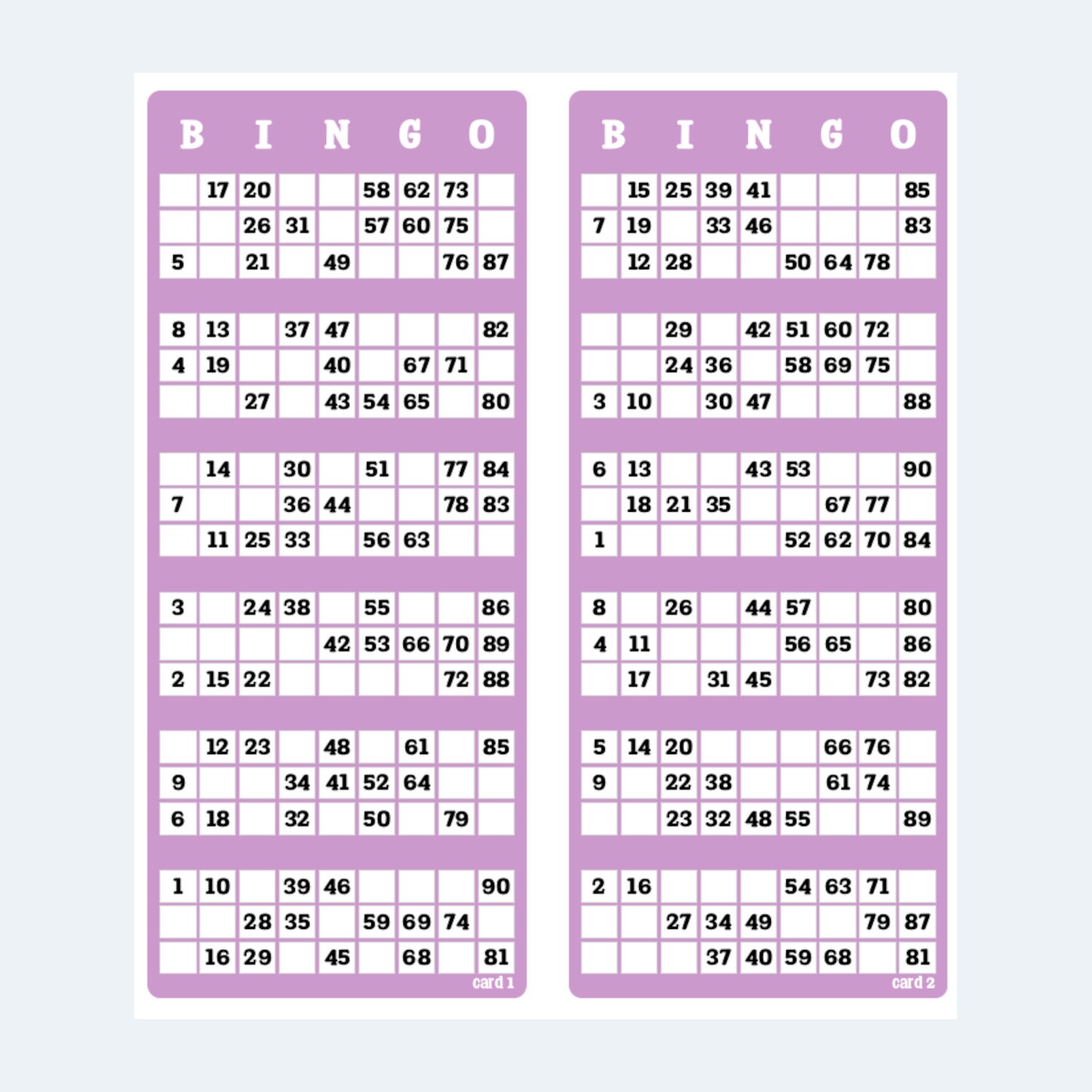 Printable Colour UK Style 1-90 Bingo Ticket Cards, 2 per Page - Etsy