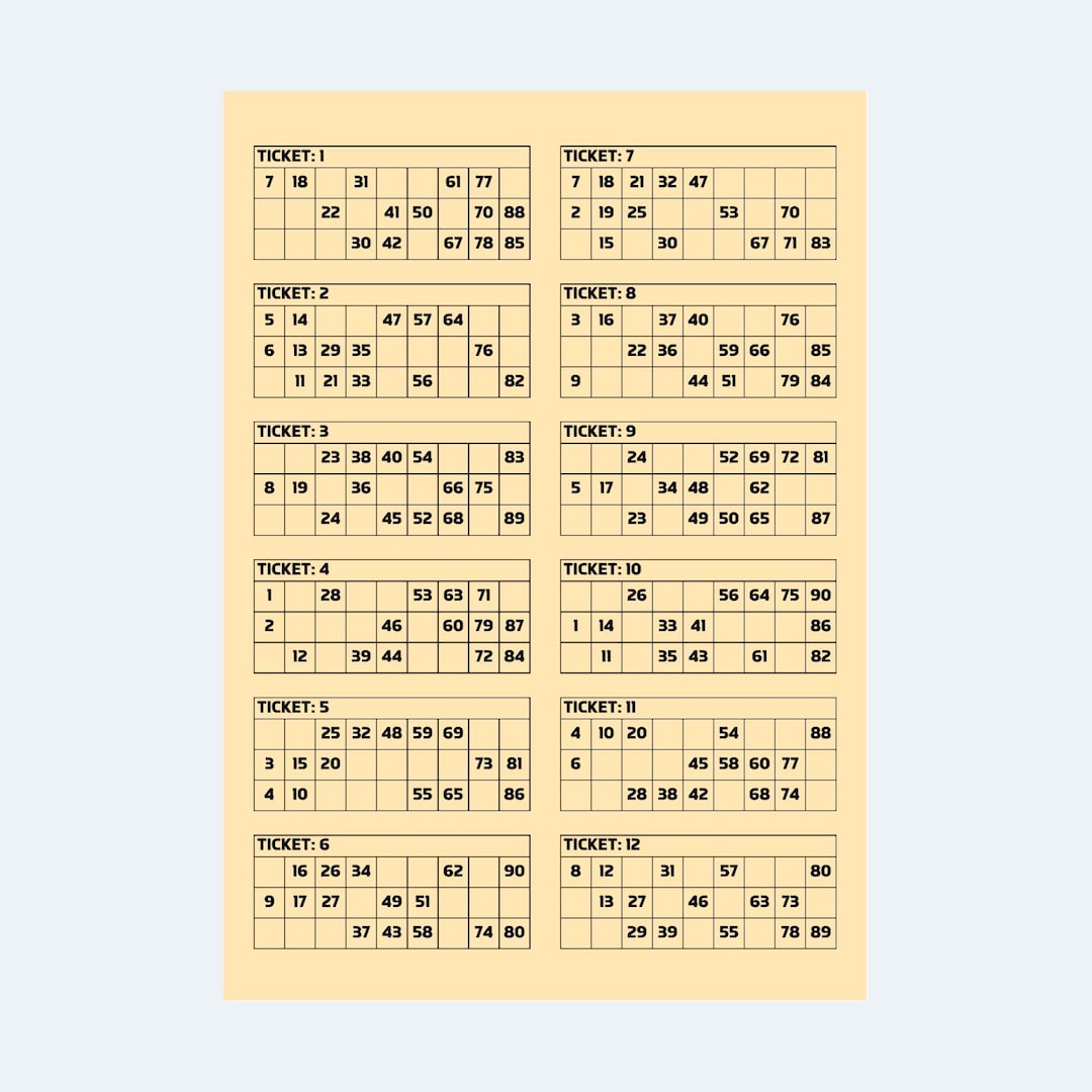 Tambola Tickets – 1 to 90 Printable Tambola Bingo Cards – 500 Pages ...