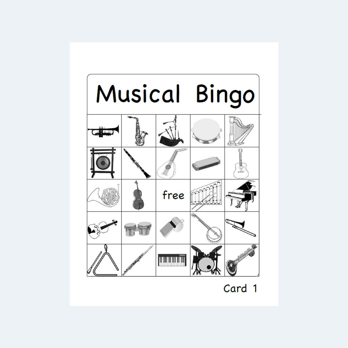 Printable Picture Bingo Cards ‘musical Instruments’- 4 per Page - Etsy