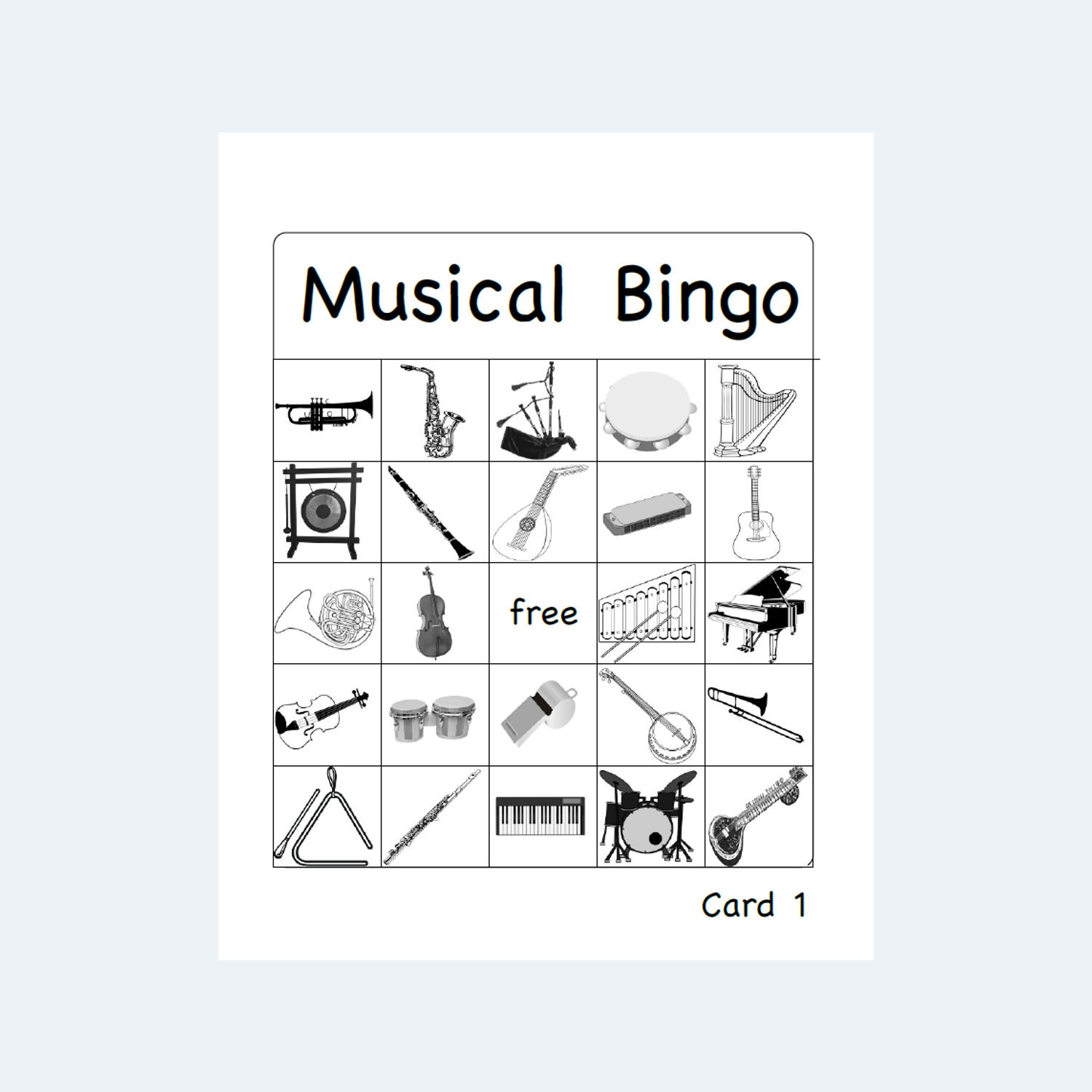 Printable Picture Bingo Cards ‘musical Instruments’- 4 per Page - Etsy