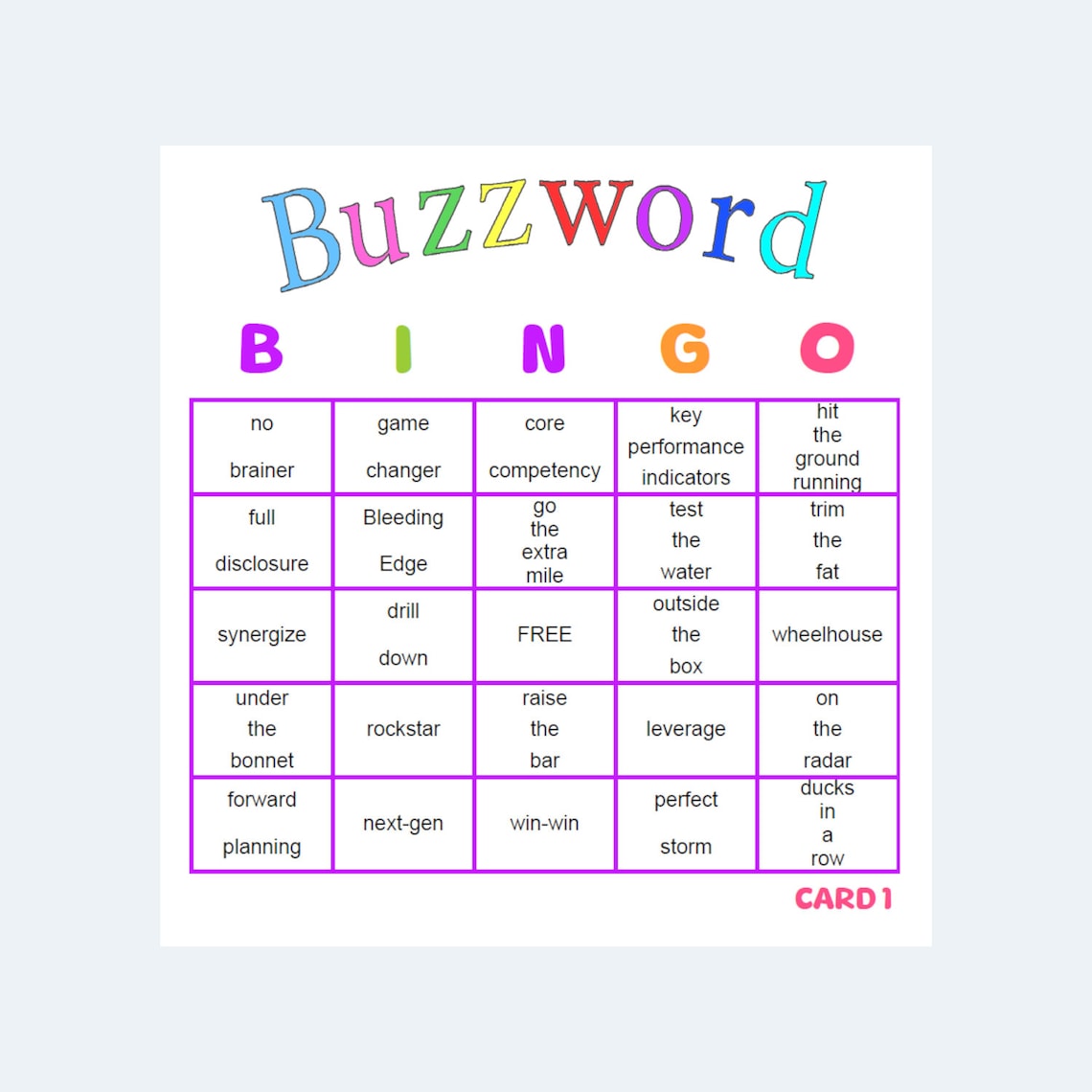 Buzzword Bingo Cards – Colorful Printable Bingo Cards 2 per Page - 500 ...