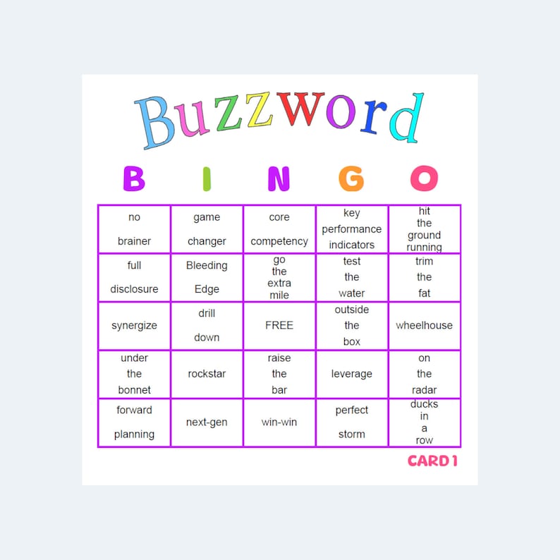 Buzzword Bingo Cards – Colorful Printable Bingo Cards 2 per Page - 500 Pages / 1000 Cards ...