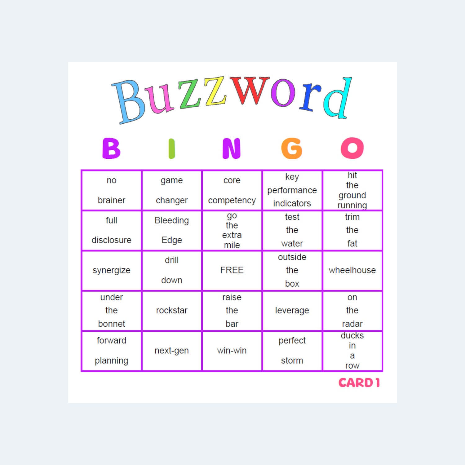Buzzword Bingo Cards – Colorful Printable Bingo Cards 2 per Page - 500 ...