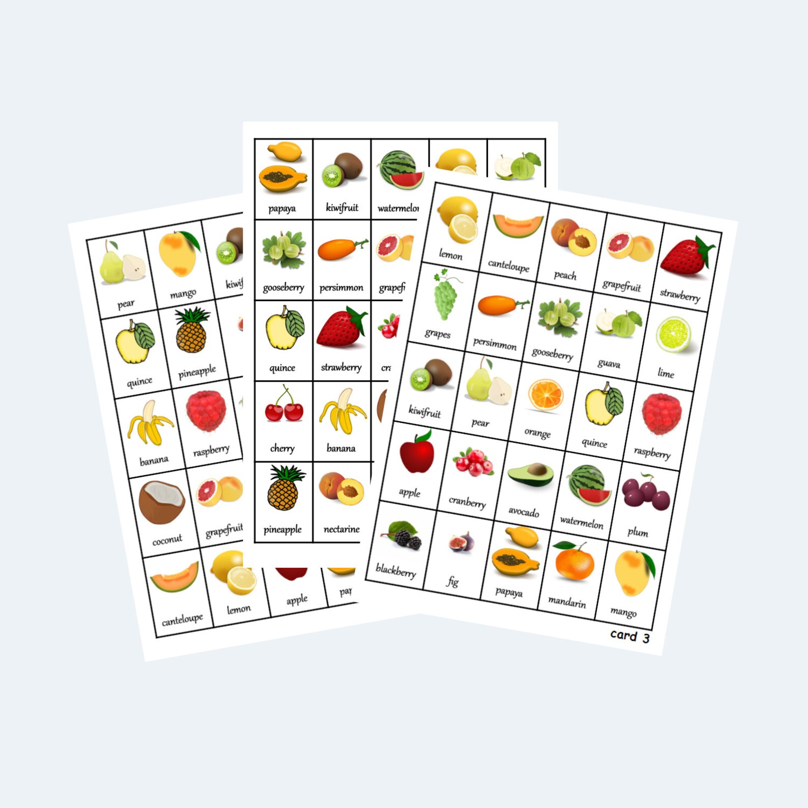 Bingo Cards – Fruity Bingo Cards! – 100 Colorful Fruit Bingo Cards ...