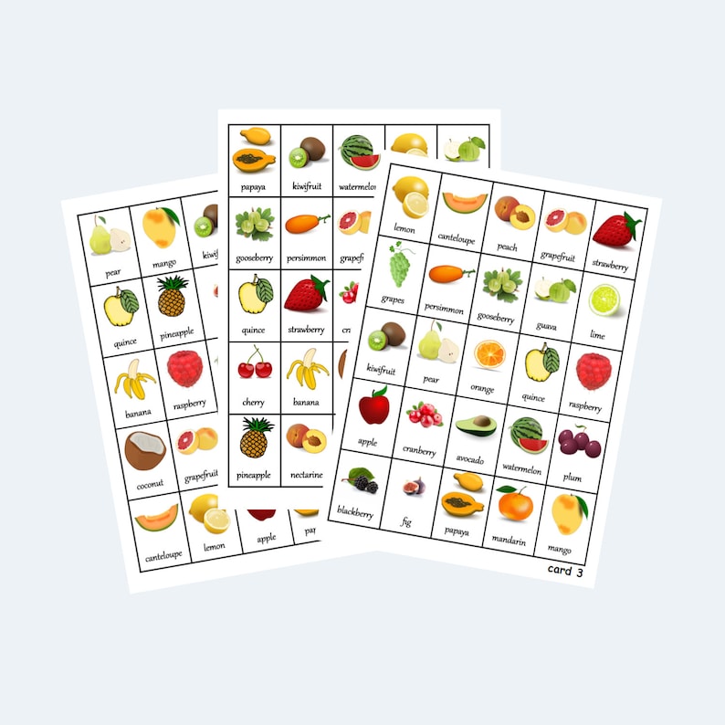 Bingo Cards – Fruity Bingo Cards! – 100 Colorful Fruit Bingo Cards ...