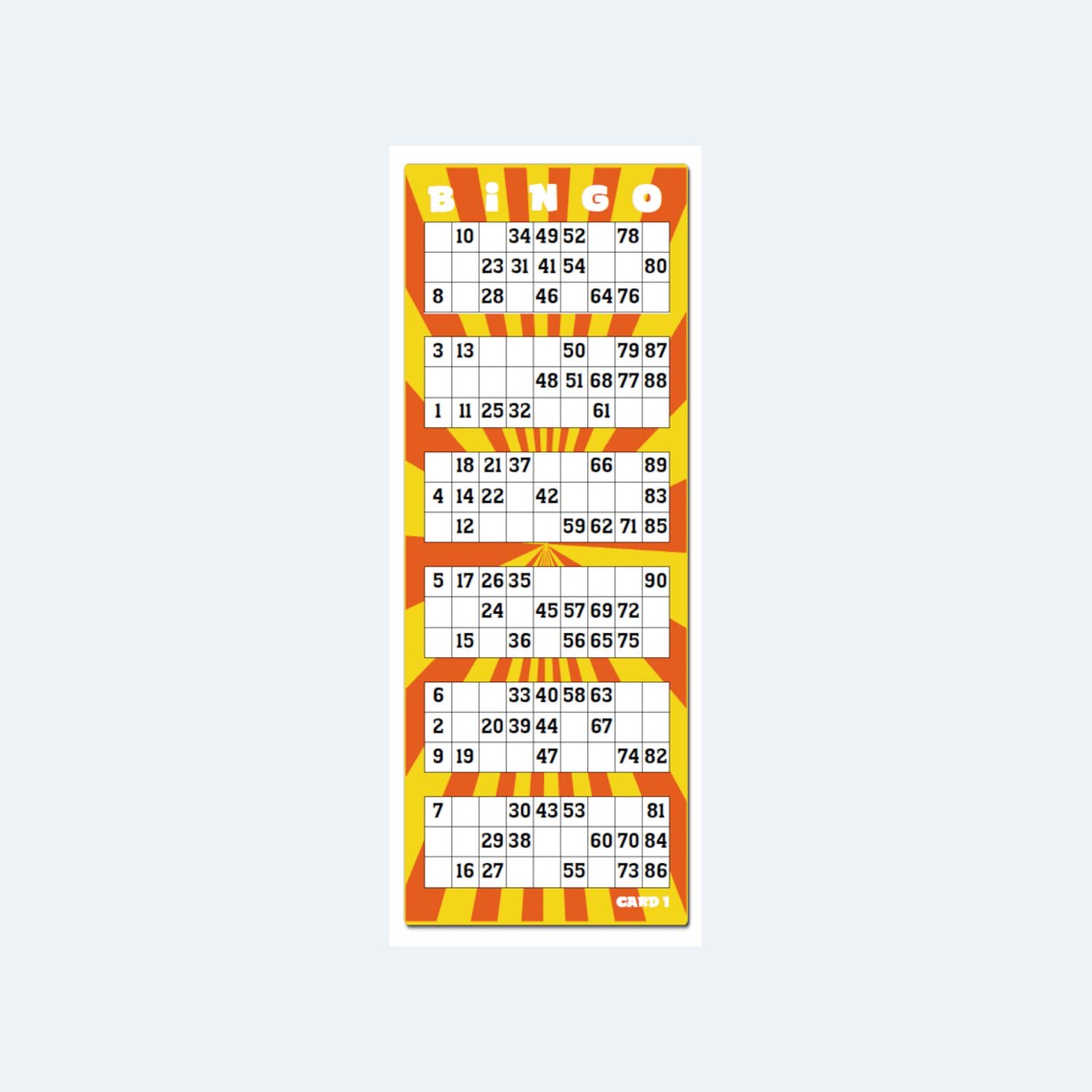 1000 Colorful UK Style 1-90 Bingo Ticket Cards, 2 Cards per (A4) Page ...