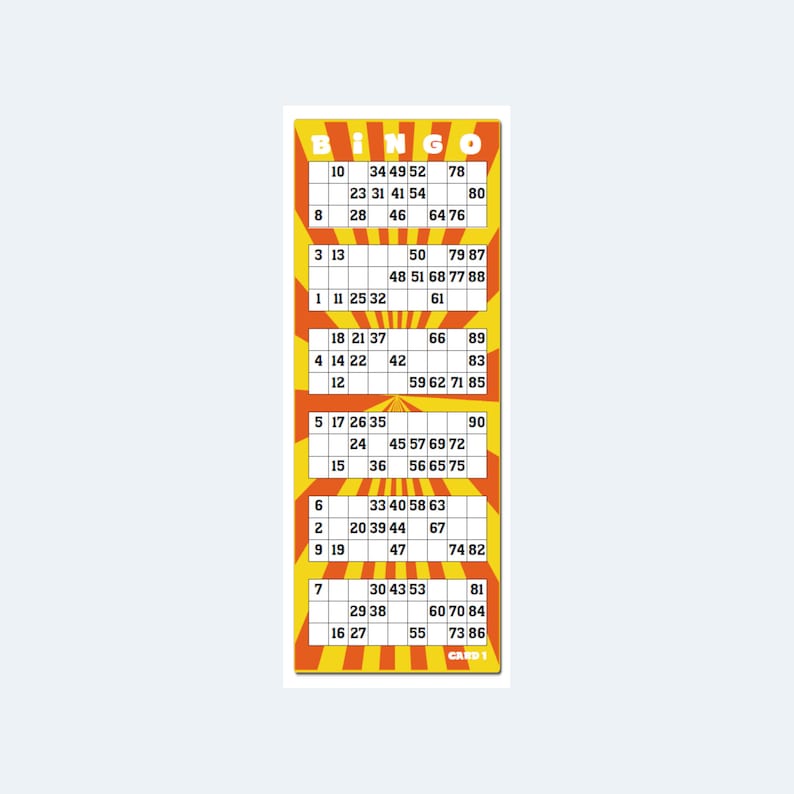 1000 Colorful UK Style 1-90 Bingo Ticket Cards, 2 Cards per (A4) Page ...