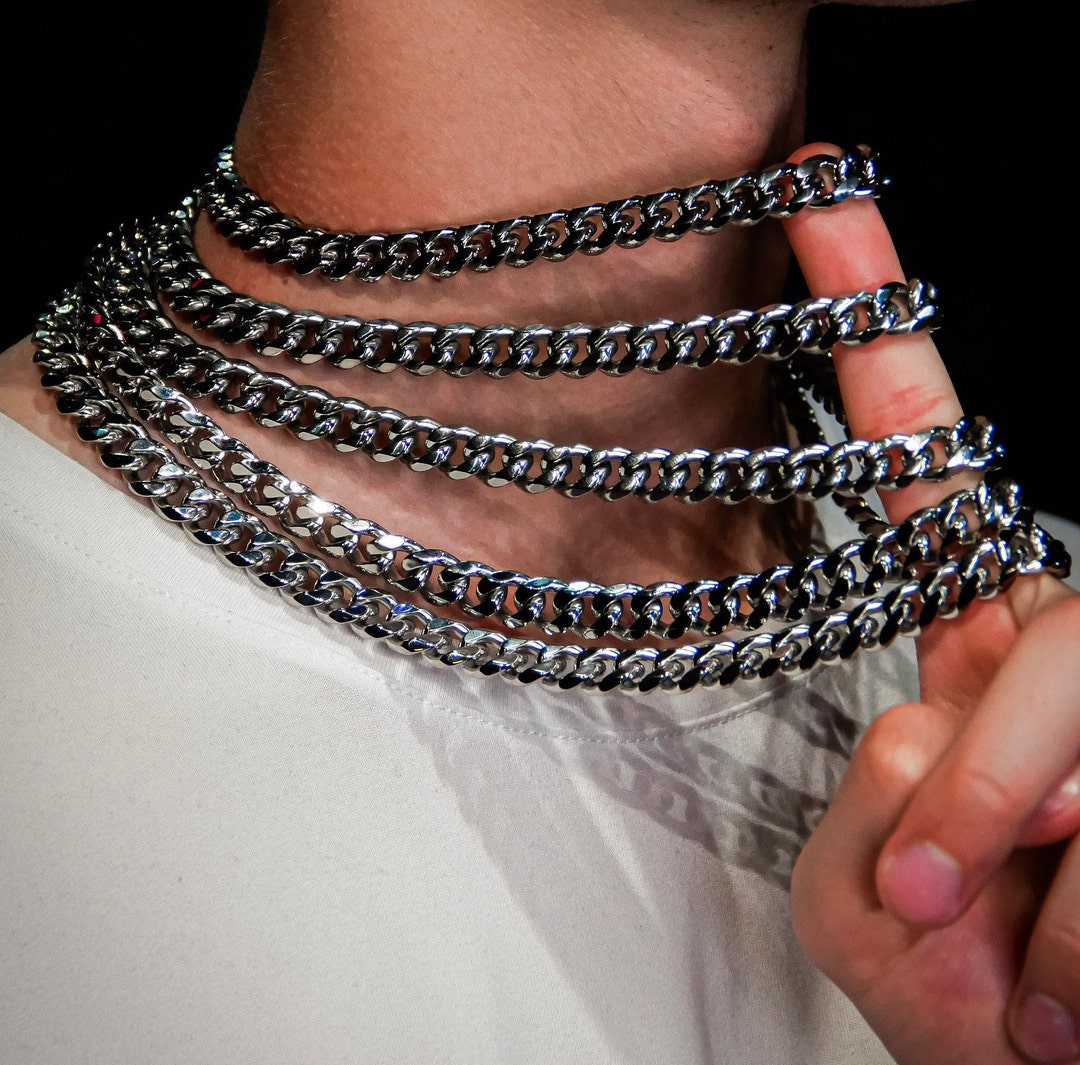 Polished Cuban Link Necklace for Men 10mm, Stainless Steel Chain ...