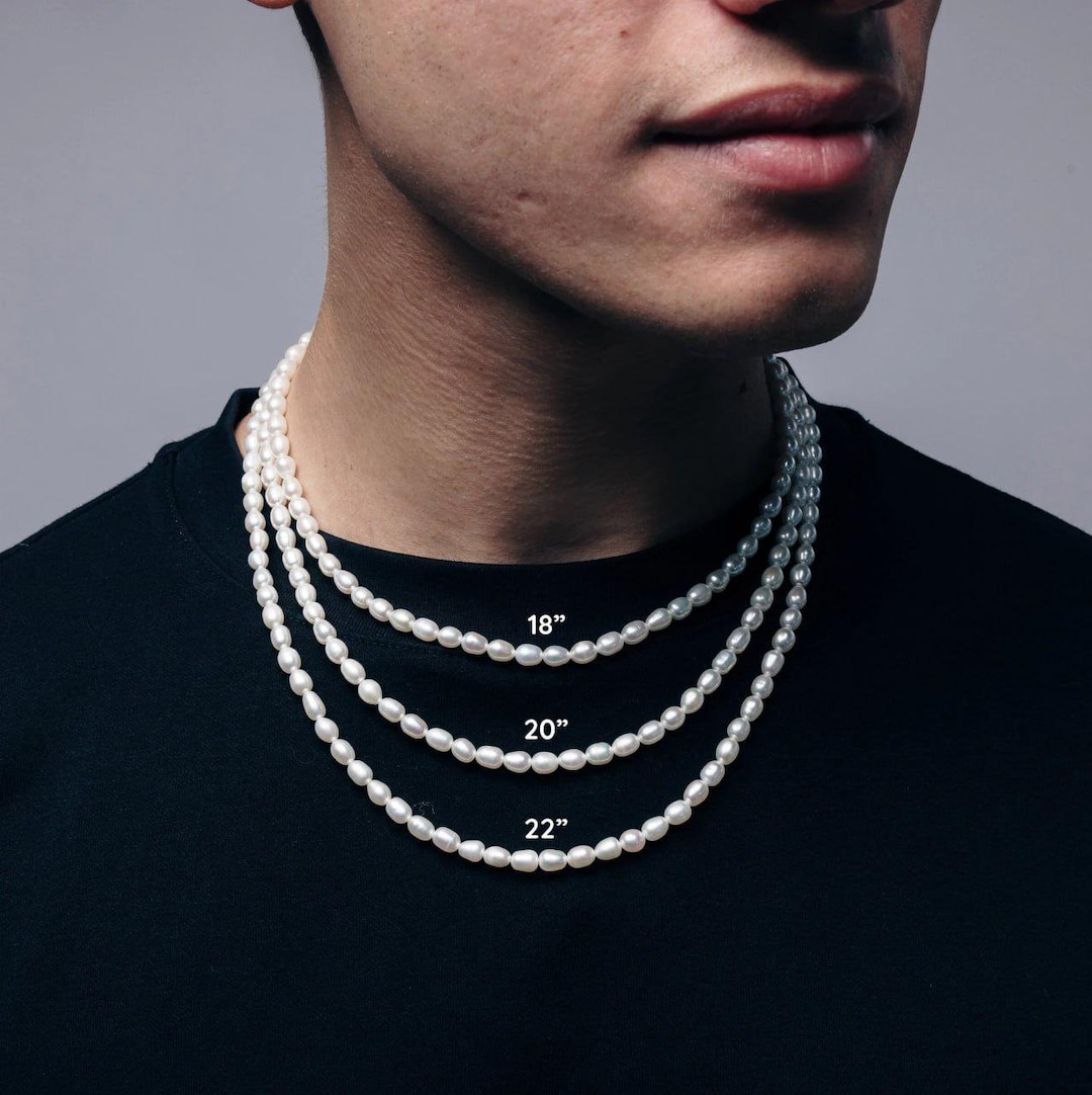 Rice Perl Necklace (5mm) for Men, Rice Pearl Necklace (5mm) for Women ...