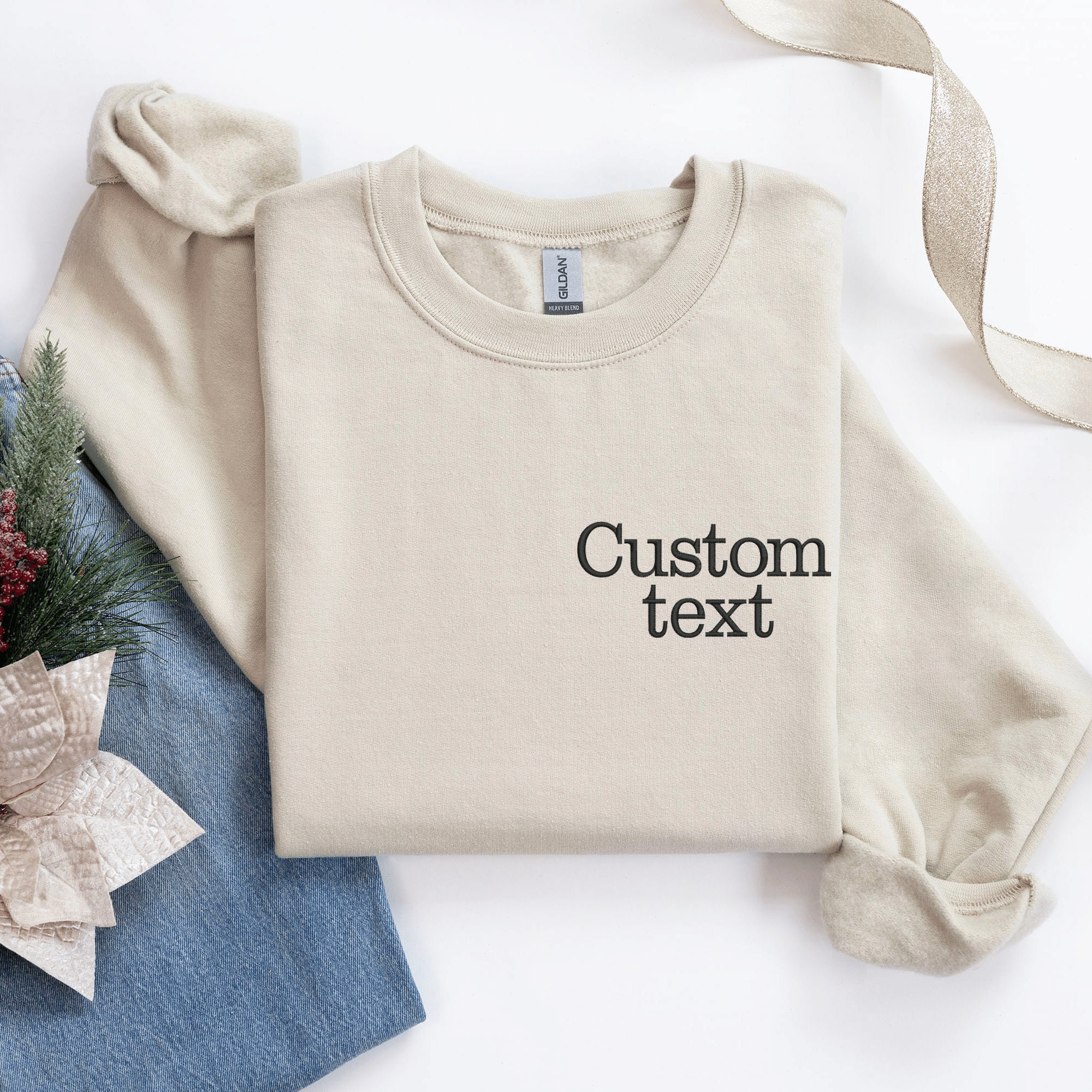 Text on Pocket Sweater, Custom Text Sweatshirt, Custom Embroidered ...