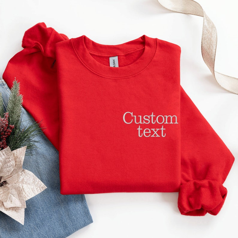 Text on Pocket Sweater, Custom Text Sweatshirt, Custom Embroidered ...