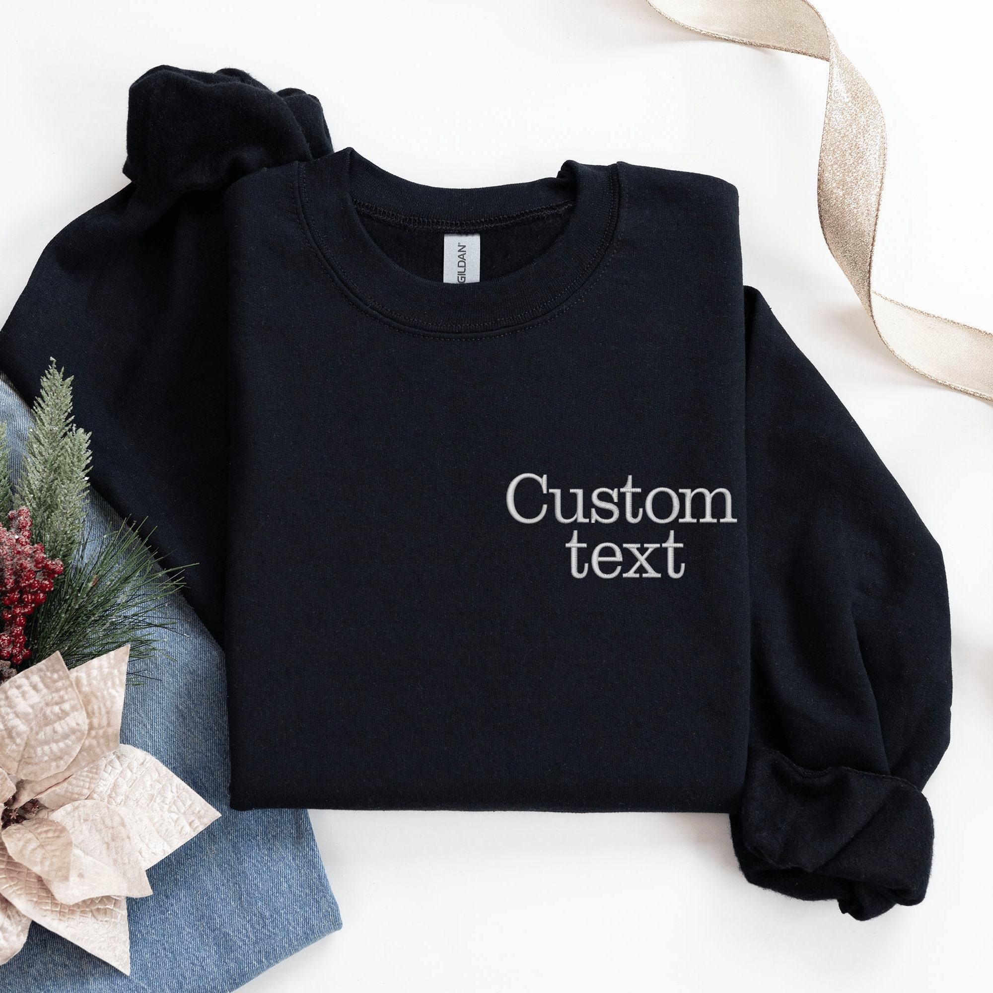 Text on Pocket Sweater, Custom Text Sweatshirt, Custom Embroidered ...