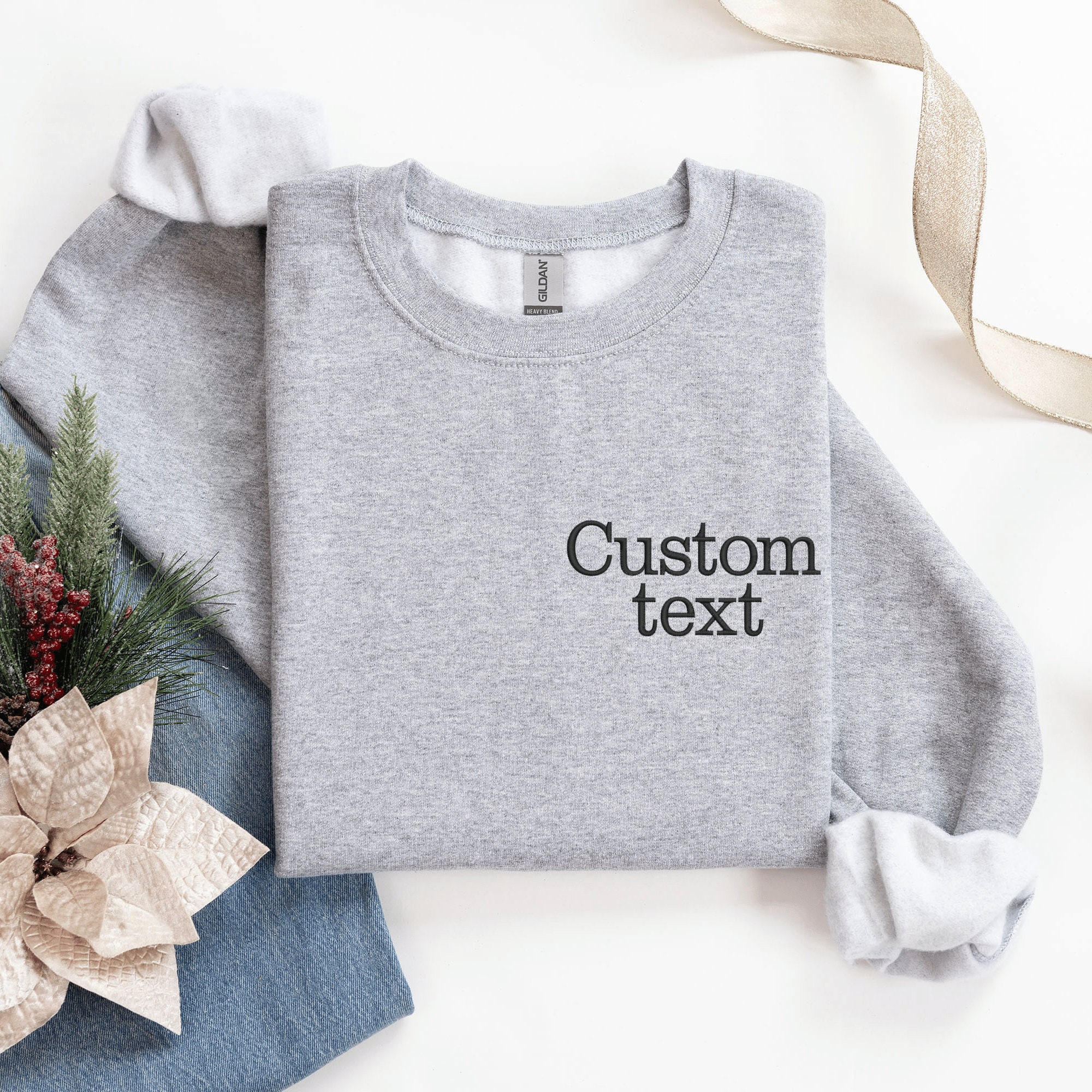 Text on Pocket Sweater, Custom Text Sweatshirt, Custom Embroidered ...