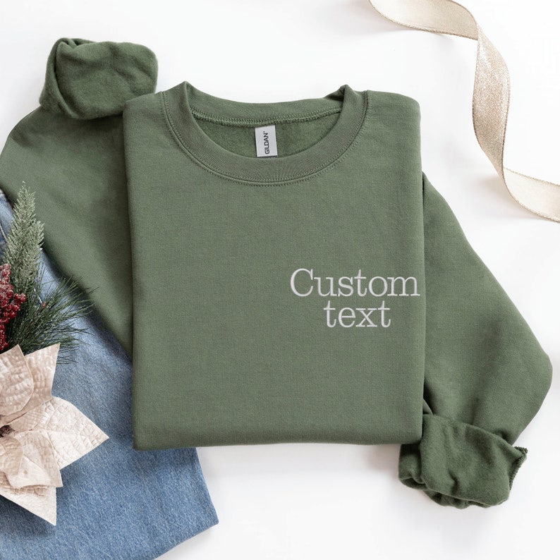 Text on Pocket Sweater, Custom Text Sweatshirt, Custom Embroidered ...