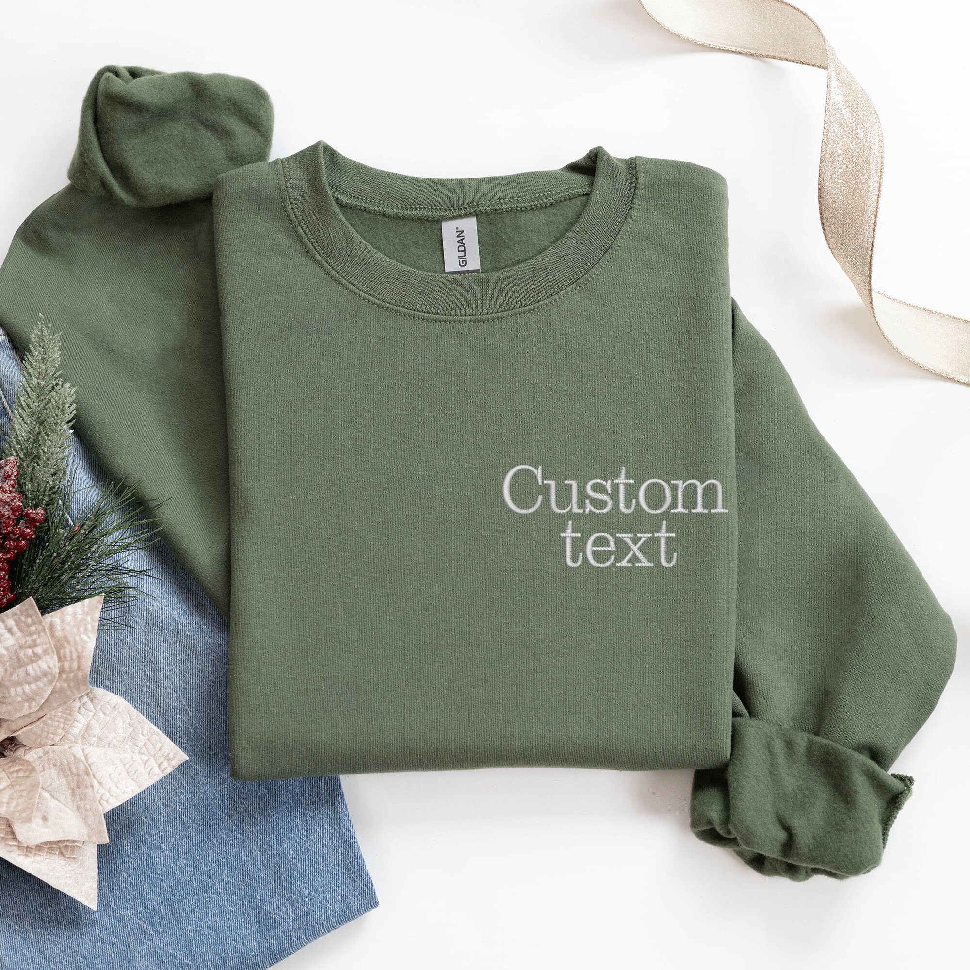 Text on Pocket Sweater, Custom Text Sweatshirt, Custom Embroidered ...