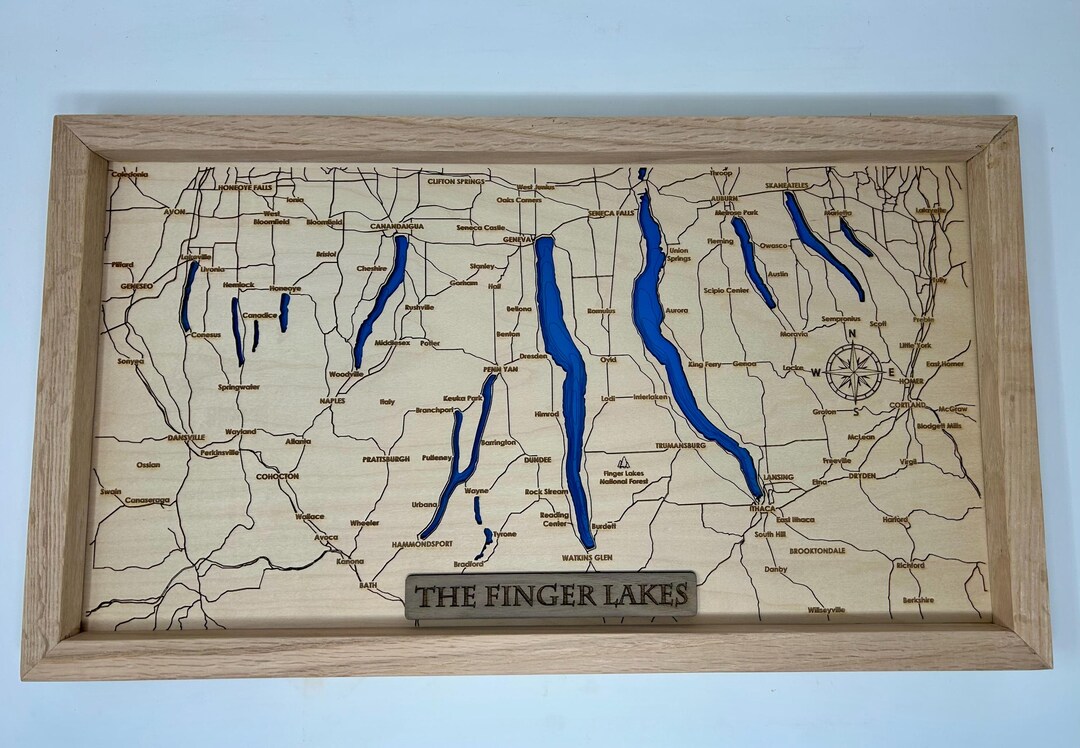 Laser Engraved Wood Map: Bathymetric Finger Lakes Art - Etsy