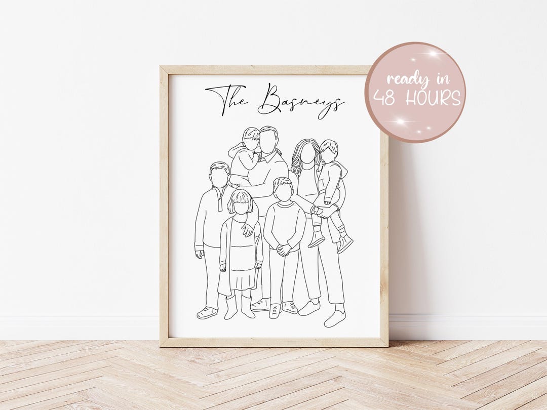 Custom Family Portrait Sketch: Minimalist Line Art From Photo (digital ...