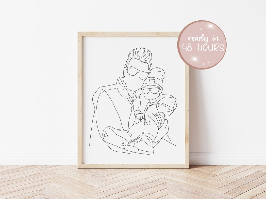 Faceless Line Art Portrait Print – Personalized Sketch From Family ...