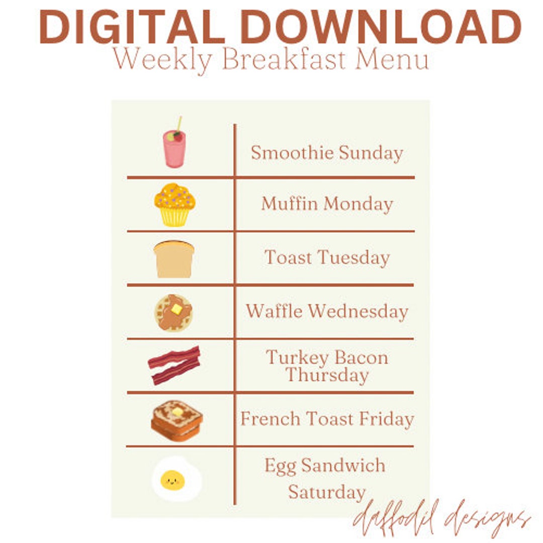 Kids Weekly Breakfast Menu, Breakfast Menu, Fun Breakfast, Kids ...