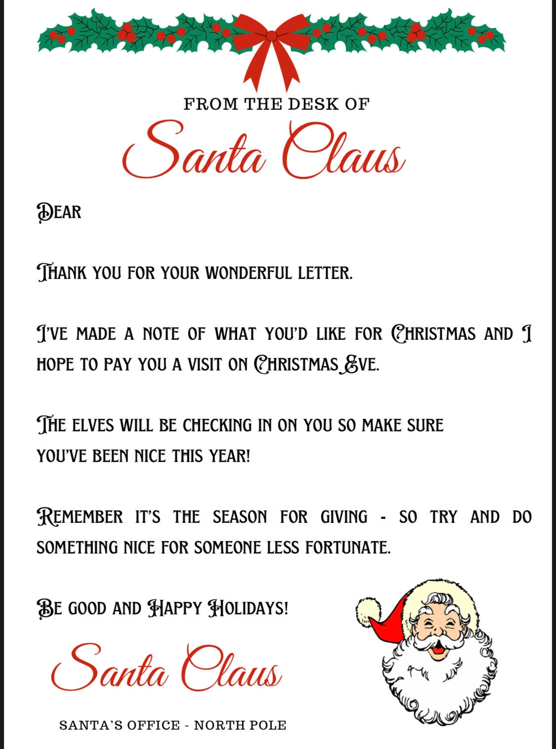 Letter to Santa Digital Download, Christmas Printable, Christas Pdf ...