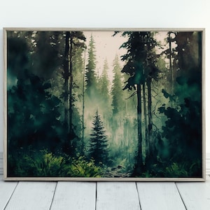 Watercolor Dense Forest Landscape Printable. Printable Wall Art ...