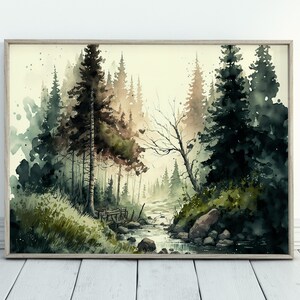 Watercolor Forest Landscape Printable. Printable Wall Art. Digital Art ...