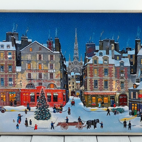 Vintage Winter Village Painting Snow City Landscape Printable - Etsy