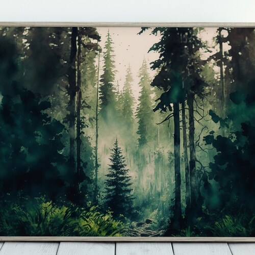 Watercolor Forest Landscape Printable. Printable Wall Art. - Etsy