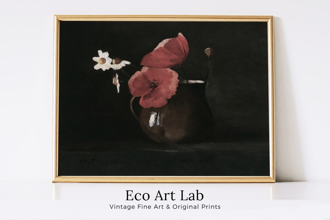 PRINTABLE Neutral Still Life Painting Poppies and Daisies Vintage ...