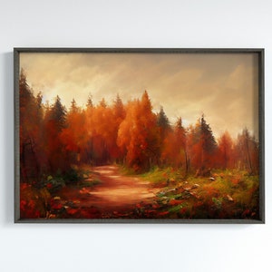 Forest Trail in the Fall Landscape Painting, Printable Wall Art. Nature ...