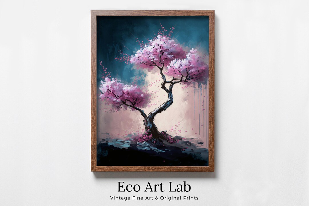 Pink Cherry Blossom Bonzai Tree Abstract Painting. Original Printable ...