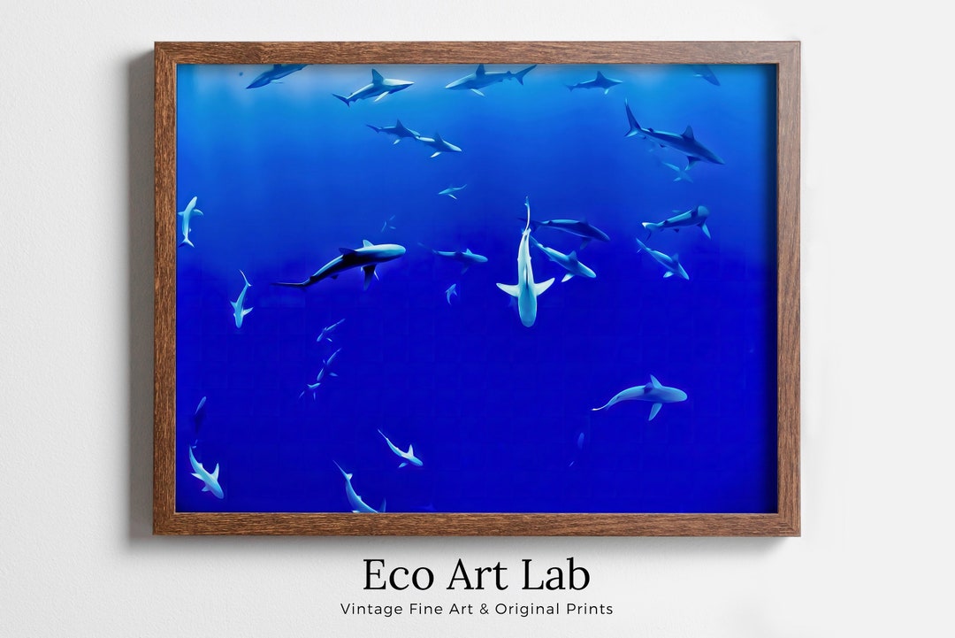 Sharks in Deep Blue Water Instant Download Shark Wall Art Poster ...