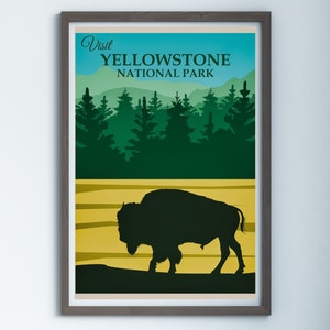 Yellowstone National Park Poster With Bison, Vintage Poster, Travel ...