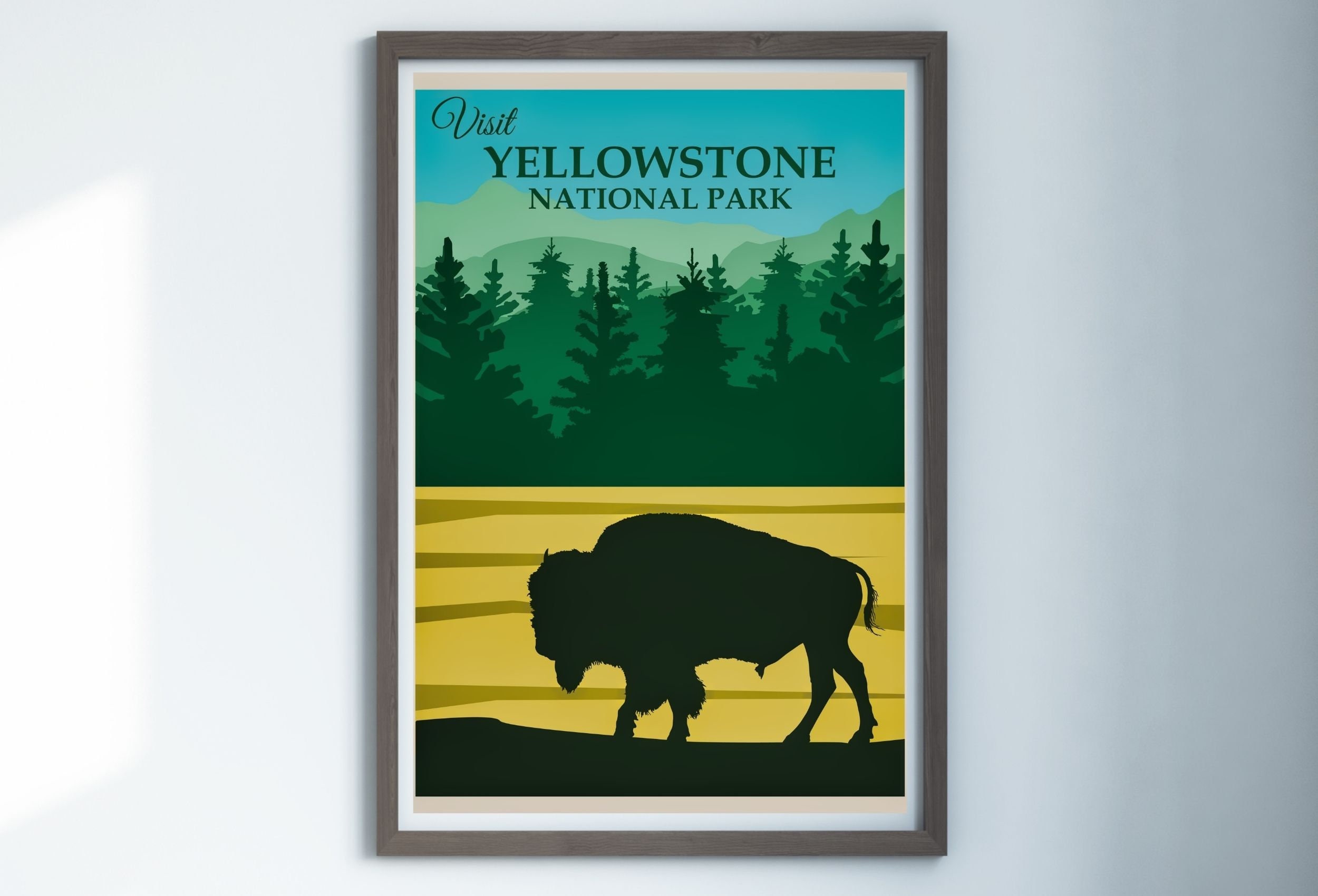 Yellowstone National Park Poster With Bison Vintage Poster - Etsy