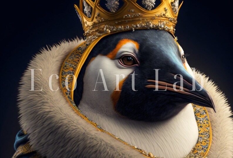 Queen Penguin Digital Art Print. Printable Wall Art. Modern Penguin ...