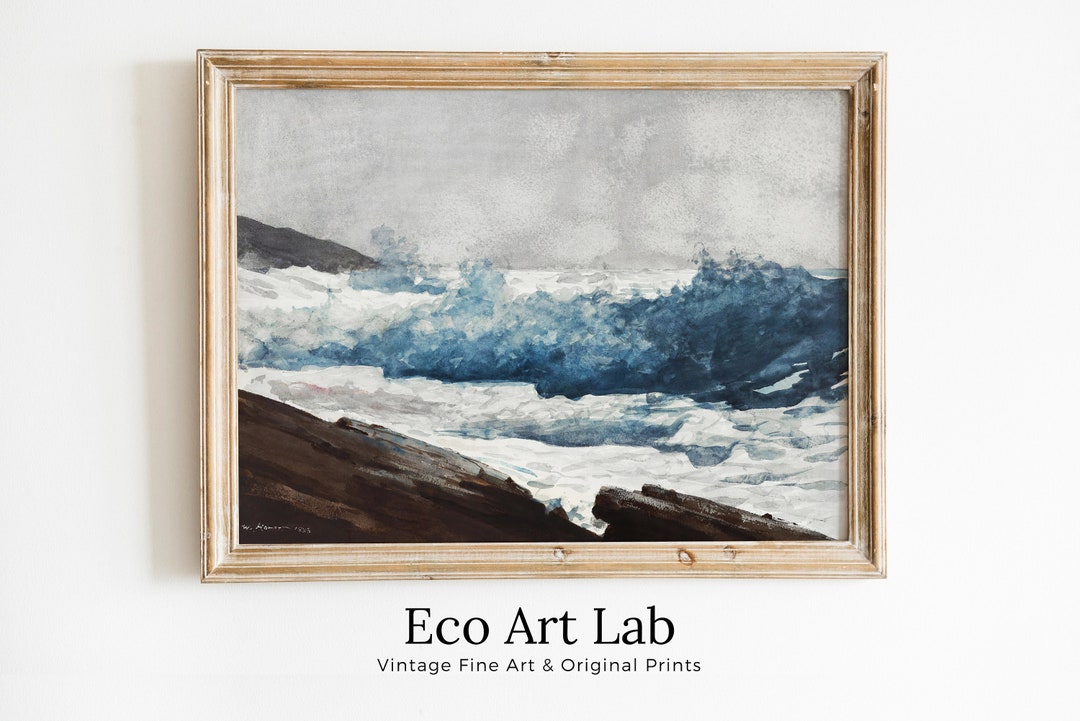 Wave Breakers Vintage Painting Printable Wall Art. Ocean Waves Print ...