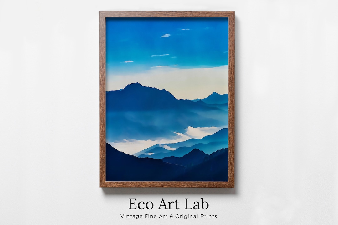 Blue Mountains Abstract Landscape Wall Art Print. Blue Nature Digital ...