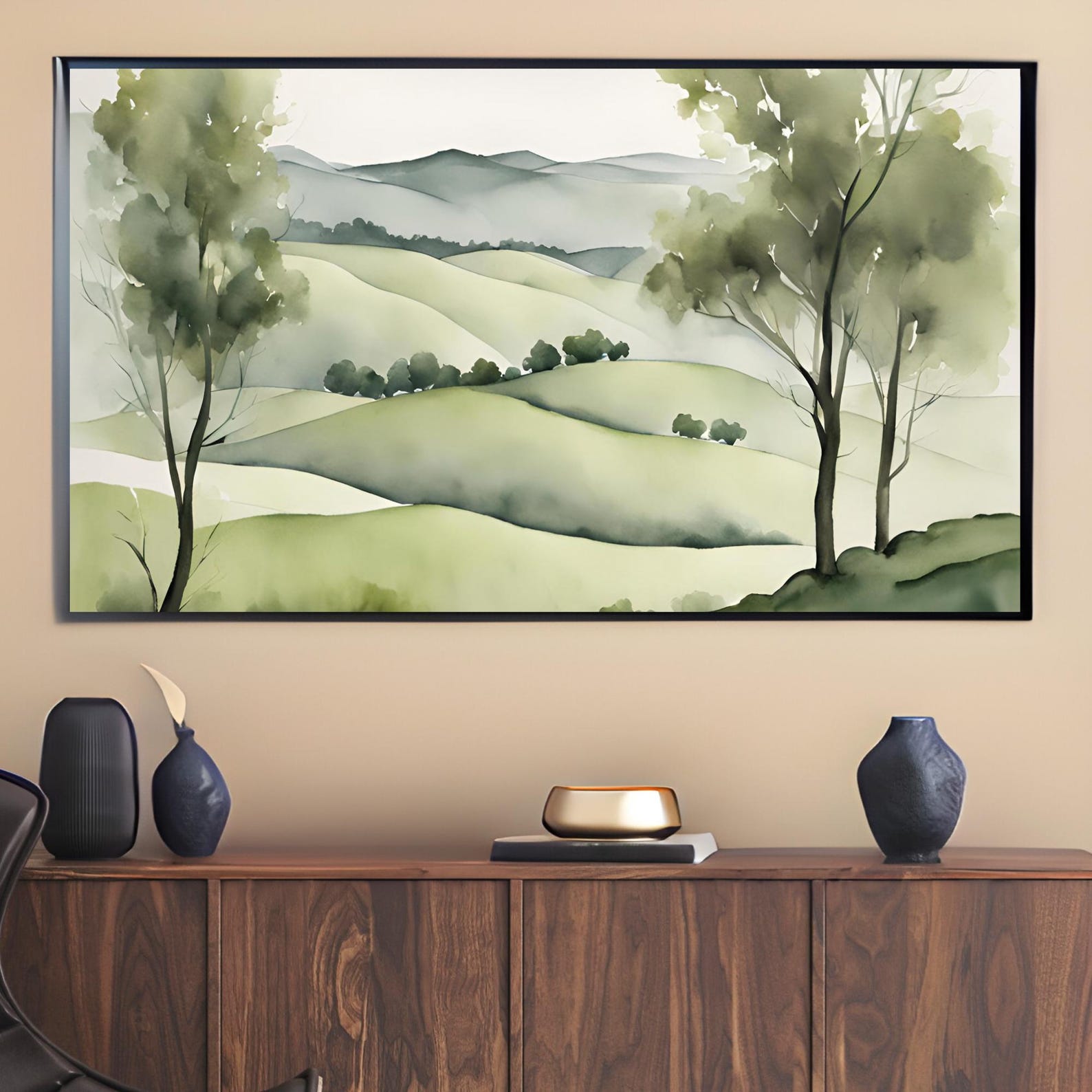 Sage Green Landscape Art for Samsung Frame TV: Watercolor Decor ...