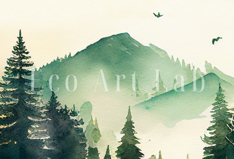 Watercolor Forest Mountain Printable. Landscape Forest Printable Wall ...