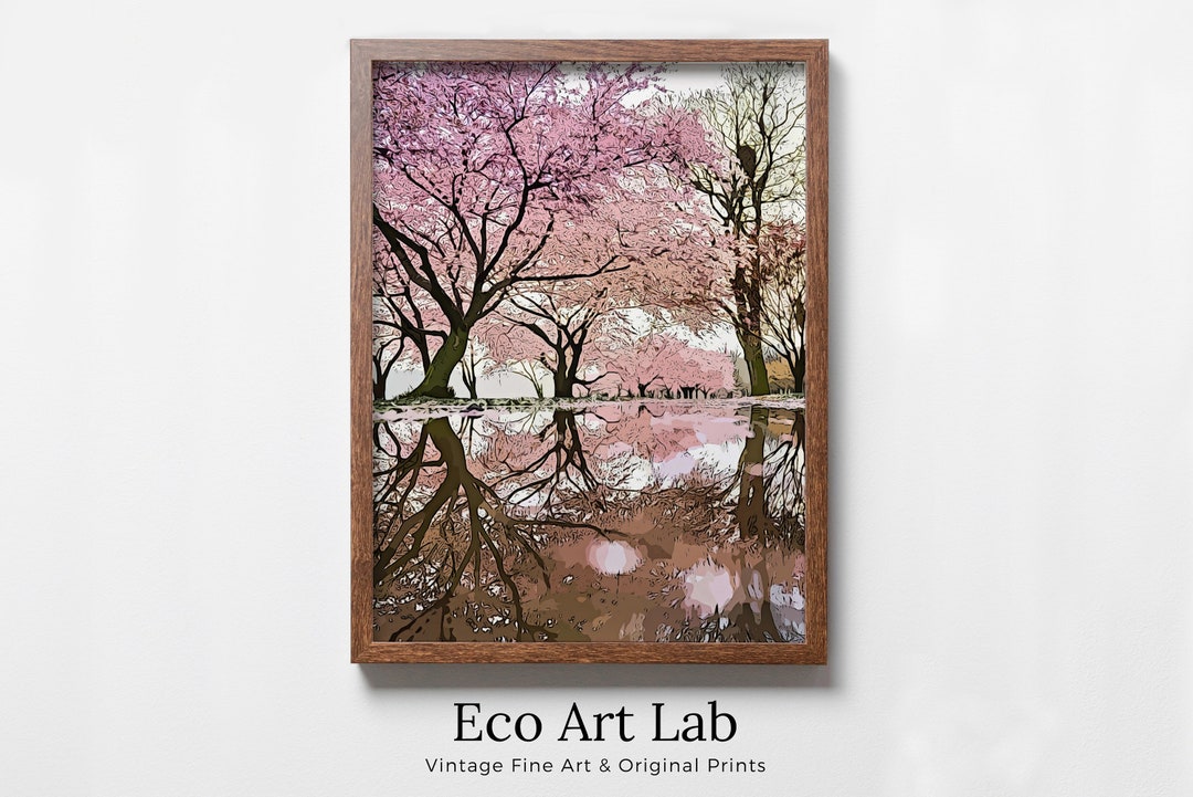 Pink Blossom Trees Reflection Printable Wall Art. Cherry Blossom Tree ...
