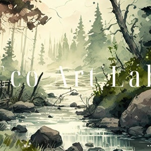 Watercolor Forest Landscape Printable. Printable Wall Art. Digital Art ...