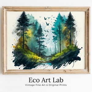 Watercolor Forest Landscape Printable. Printable Wall Art. Green Forest ...