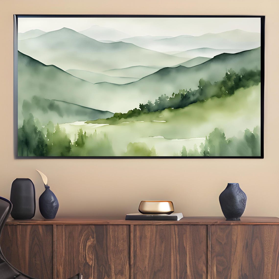 Sage Green Art for Samsung Frame TV I Watercolor Minimalist Landscape ...