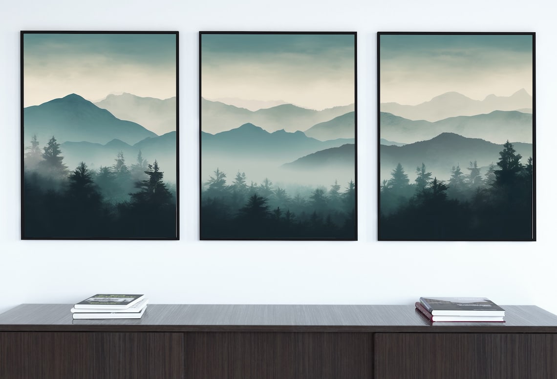 Mountain Print Set of 3. Abstract Landscape Watercolor Mountain. Nature ...