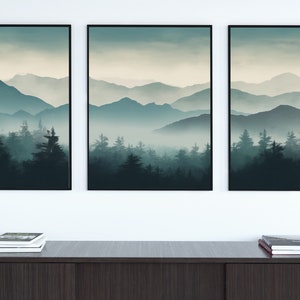 Mountain Print Set of 3. Abstract Landscape Watercolor Mountain. Nature ...