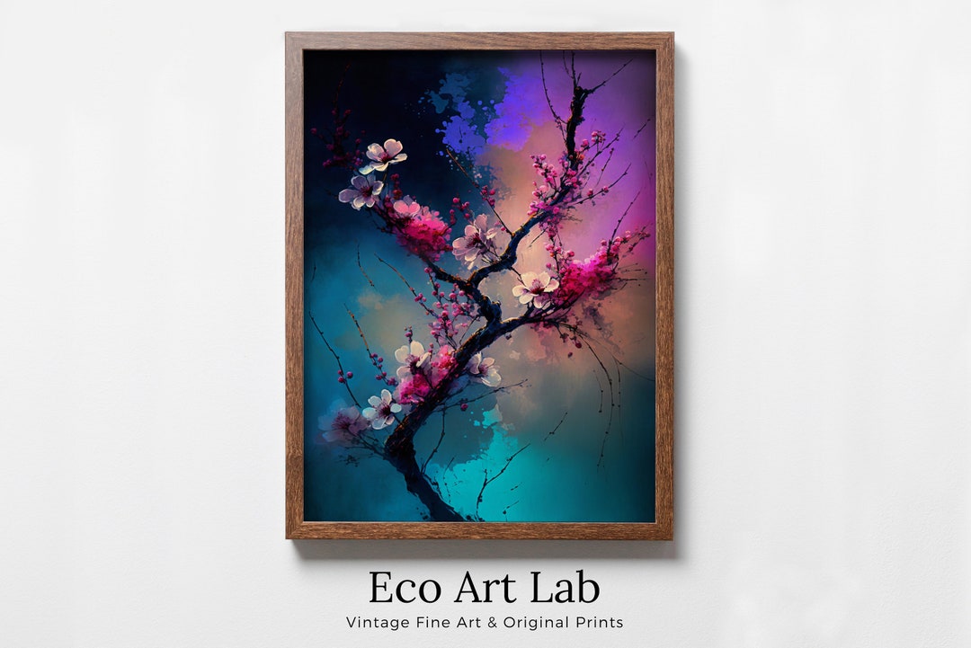 Pink Cherry Blossom Tree Branch Abstract Painting. Original Printable ...
