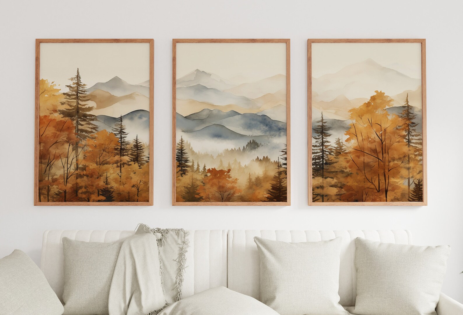 Fall Mountain & Forest 3 Piece Wall Art | Abstract Nature Print ...