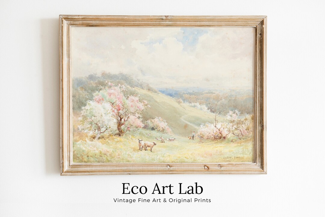 Spring Meadow Painting Vintage Landscape Print. Country Field Soft ...