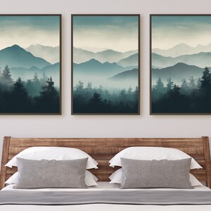 Mountain Print Set of 3. Abstract Landscape Watercolor Mountain. Nature ...
