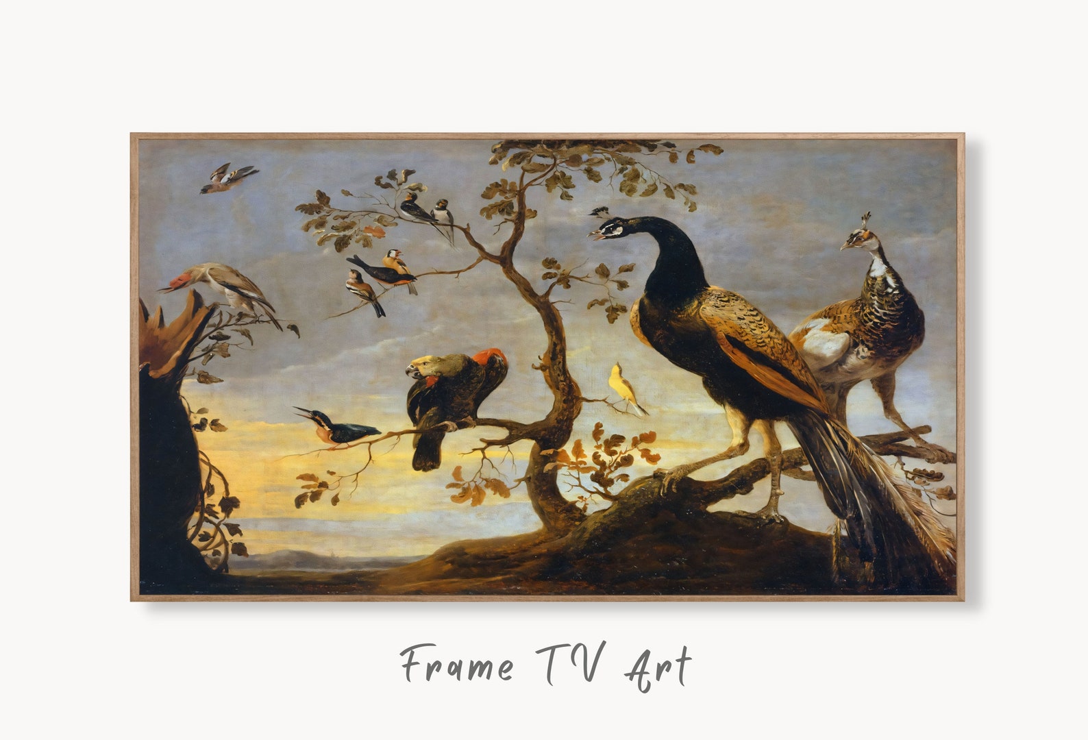 Samsung Frame TV 4K: Group of Birds Perched on Branches. Oil Vintage ...